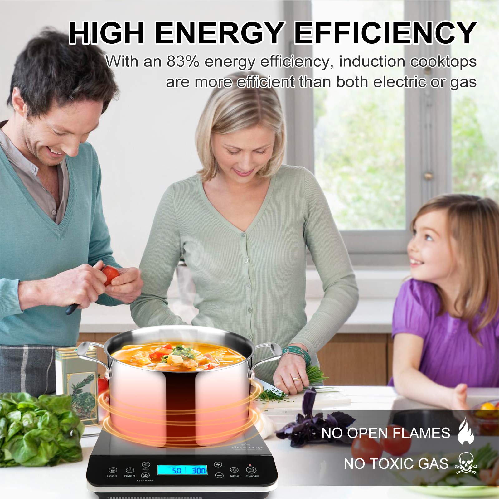 Duxtop Portable Induction Cooktop, Countertop Burner Induction Hot Plate with LCD Sensor Touch 1800 Watts, Silver 9600LS/BT-200DZ