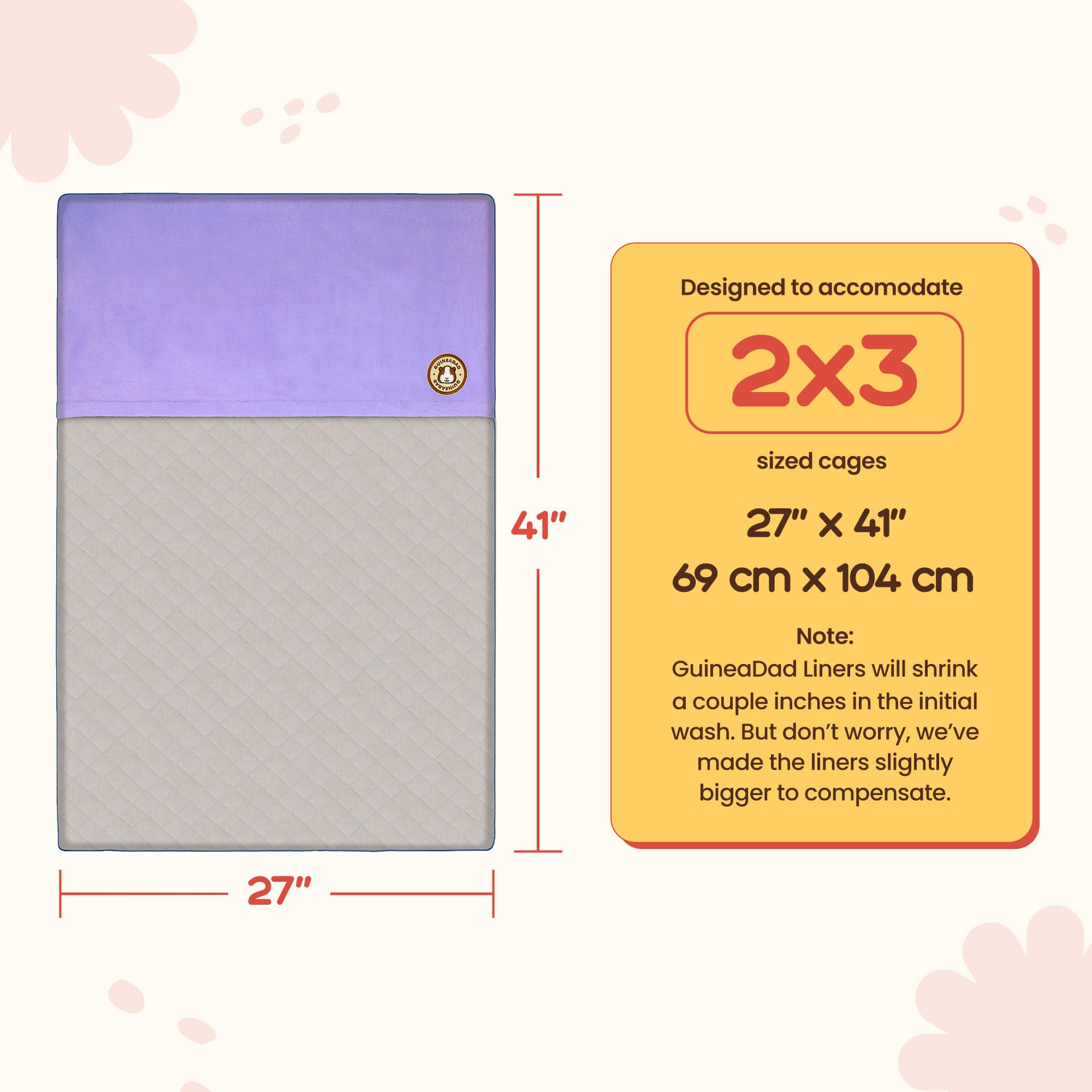 GuineaDad Original Liner - Orange Fleece Guinea Pig Bedding - Reusable Guinea Pig Cage Liner - Extra Absorbent with Waterproof Bottom and Burrowing Pocket - Small Pet Supplies - 2x3 C&C
