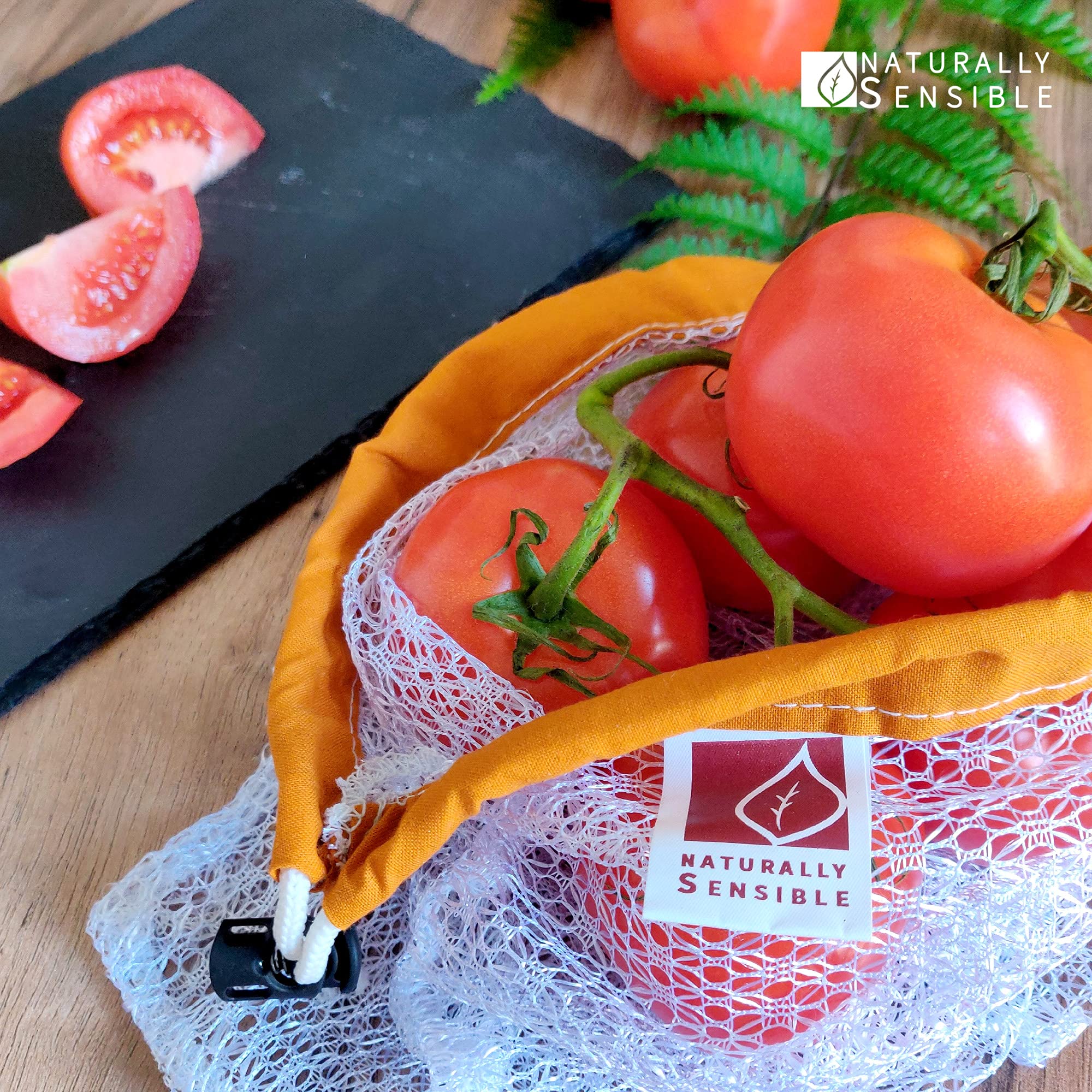 Naturally Sensible Reusable Produce Bags | Sturdy Mesh Grocery Tote (5 Bag Set)