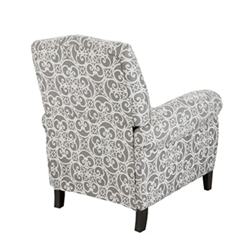 Madison Park Kirby Recliner Chair - Solid Wood, Plywood, Rolled Back Button Tufted Accent Armchair Modern Classic Style Family Room Sofa Furniture, Grey