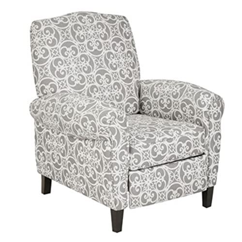 Madison Park Kirby Recliner Chair - Solid Wood, Plywood, Rolled Back Button Tufted Accent Armchair Modern Classic Style Family Room Sofa Furniture, Grey