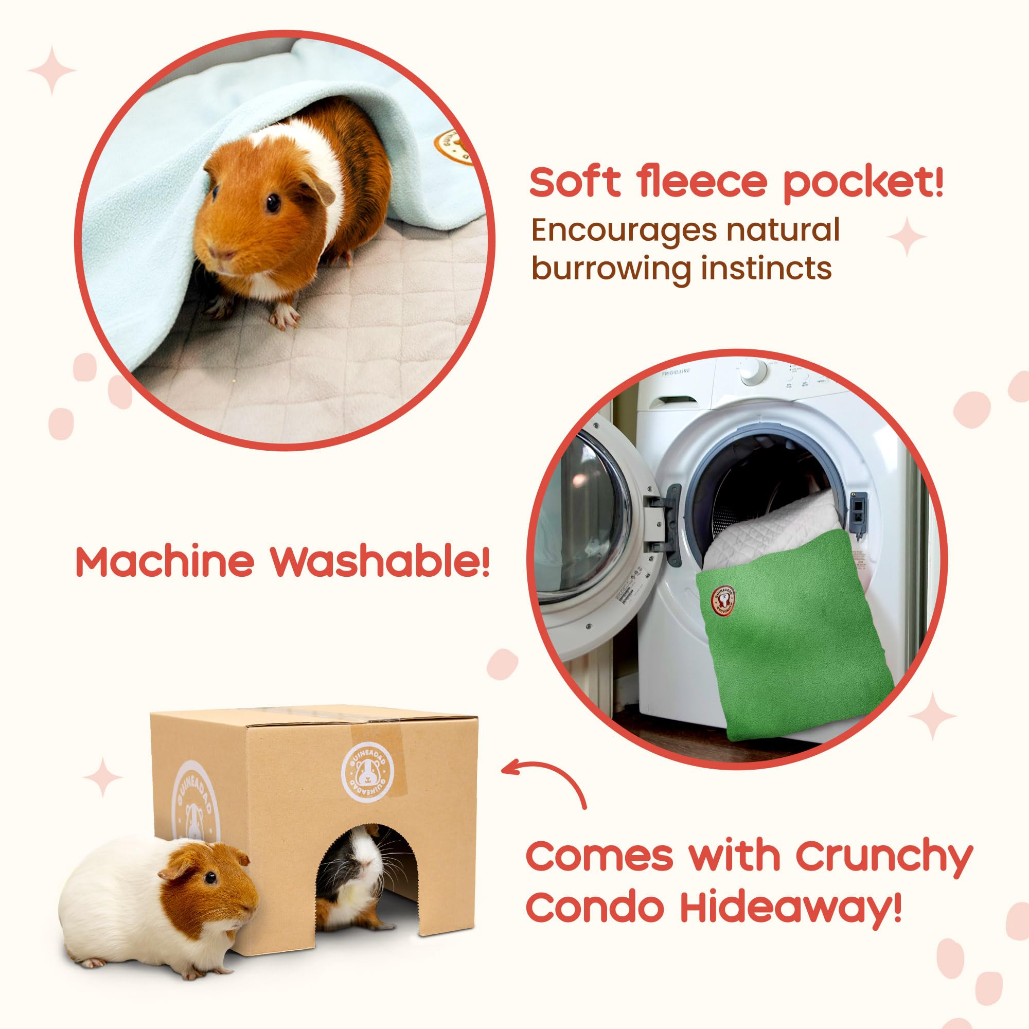 GuineaDad Original Liner - Orange Fleece Guinea Pig Bedding - Reusable Guinea Pig Cage Liner - Extra Absorbent with Waterproof Bottom and Burrowing Pocket - Small Pet Supplies - 2x3 C&C