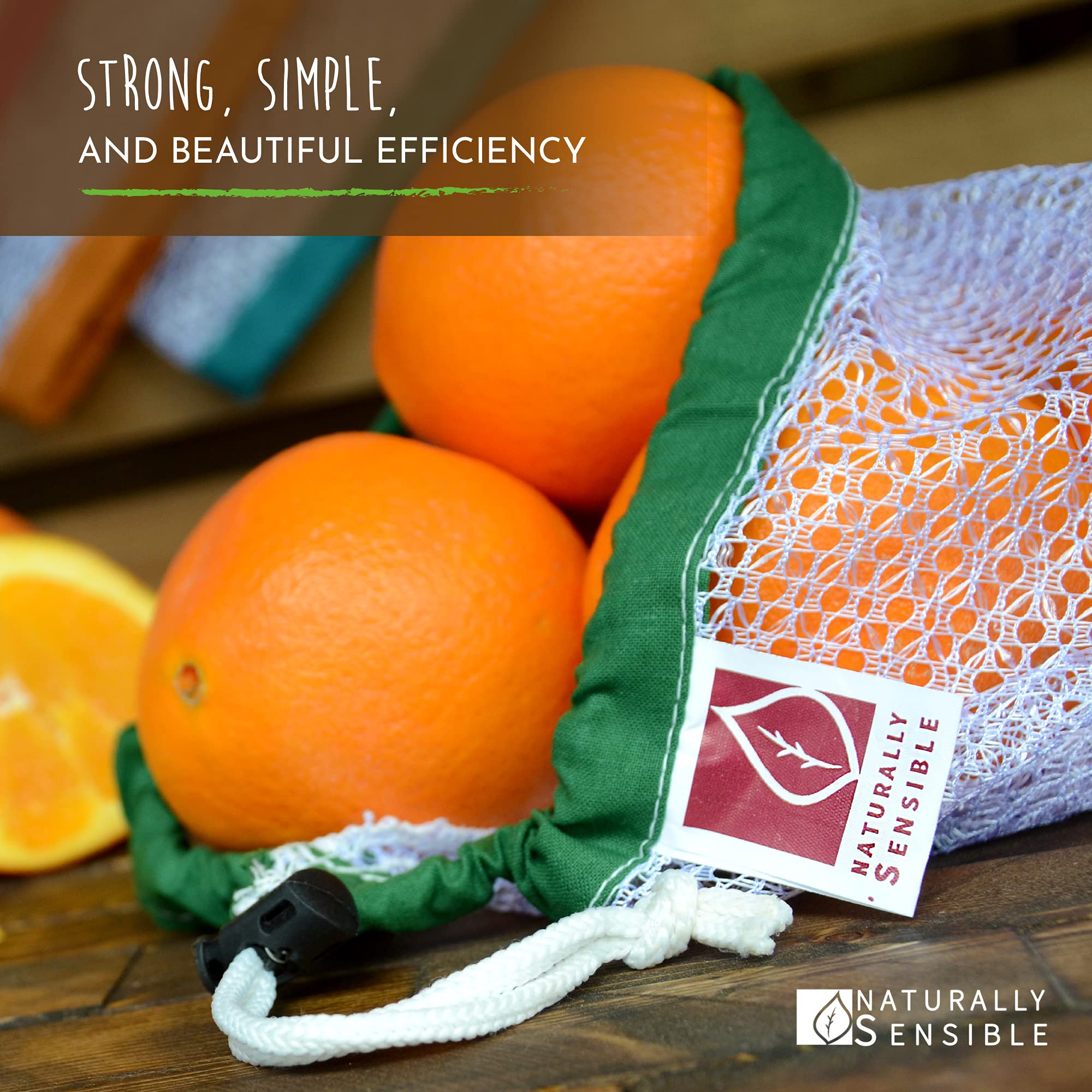 Naturally Sensible Reusable Produce Bags | Sturdy Mesh Grocery Tote (5 Bag Set)