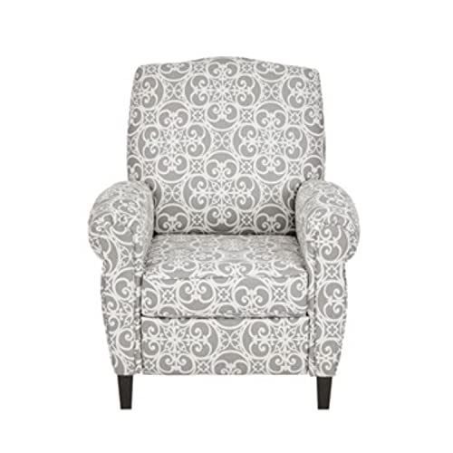 Madison Park Kirby Recliner Chair - Solid Wood, Plywood, Rolled Back Button Tufted Accent Armchair Modern Classic Style Family Room Sofa Furniture, Grey