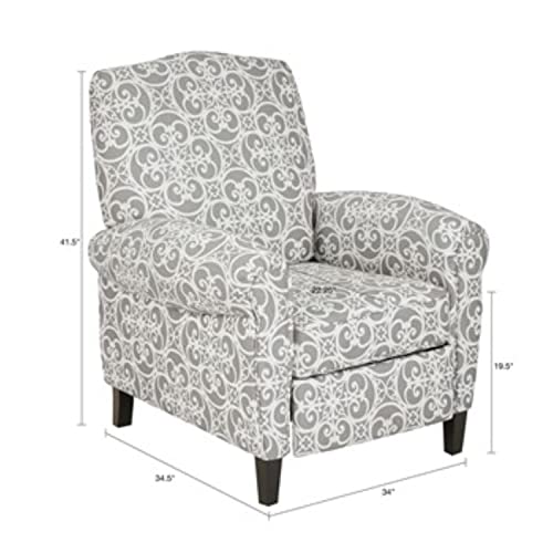 Madison Park Kirby Recliner Chair - Solid Wood, Plywood, Rolled Back Button Tufted Accent Armchair Modern Classic Style Family Room Sofa Furniture, Grey