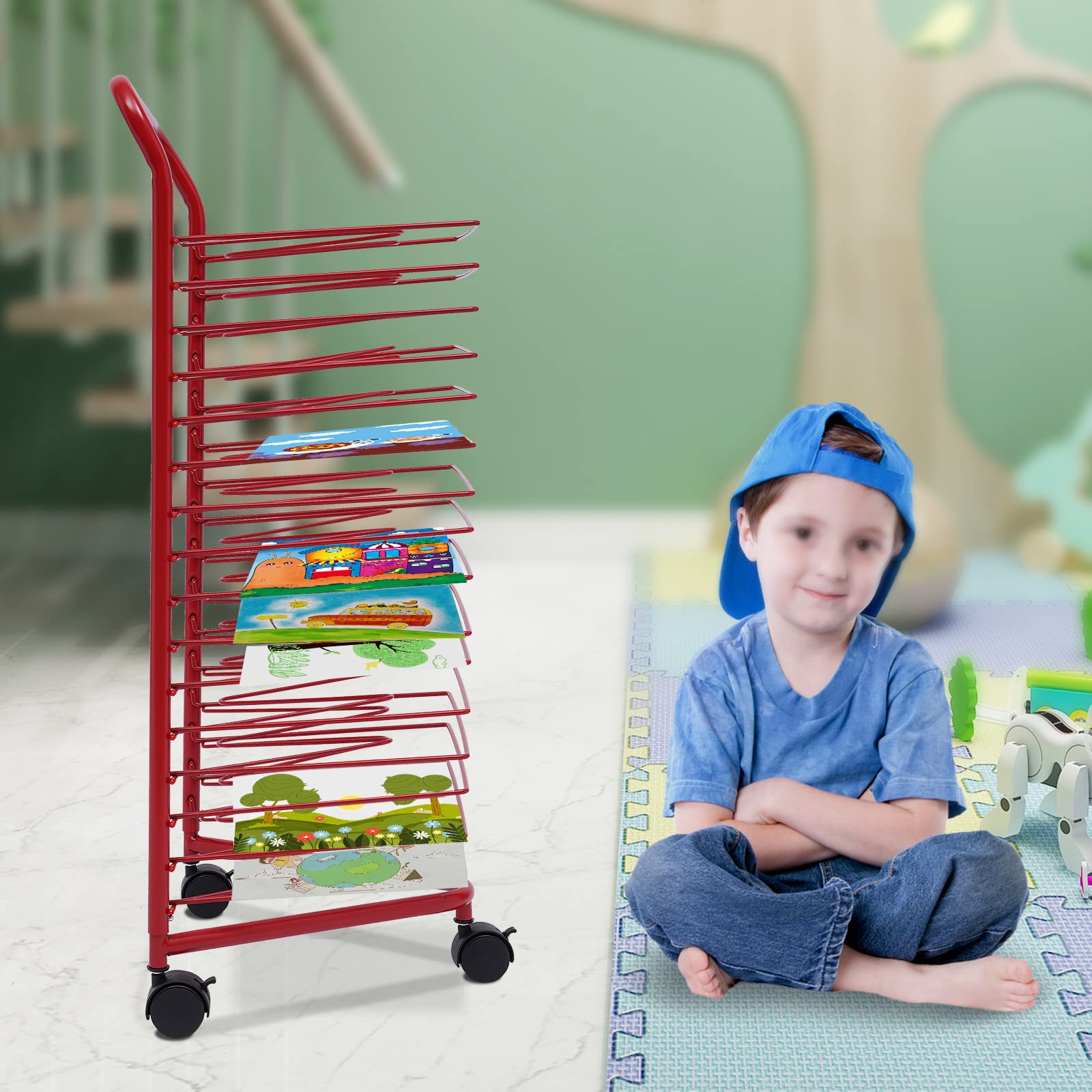 Gdrasuya10 Red Art Drying Rack,16 Shelves Paint Drying Rack Art Metal Desktop Artwork Storage Display Rack Art for Schools and Art Clubs