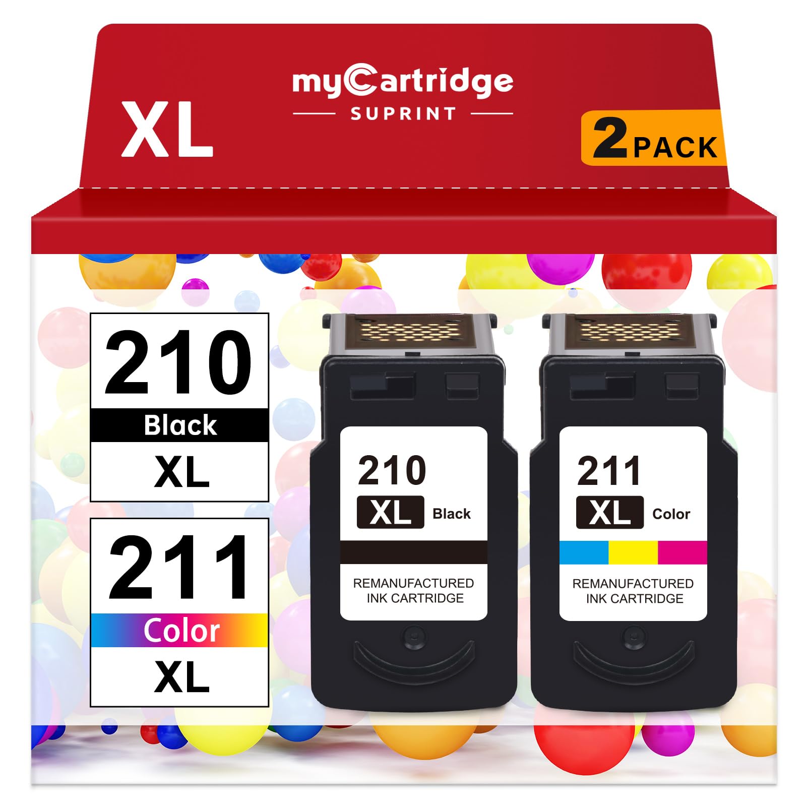 210XL 211XL Combo myCartridge SUPRINT Remanufactured Ink Cartridge Replacement for Canon 210XL 211XL Black Color for PIXMA MX410 IP2700 IP2702 MP240 MP250 MP495 MX340 Printer 210XL 211XL Ink Cartridge