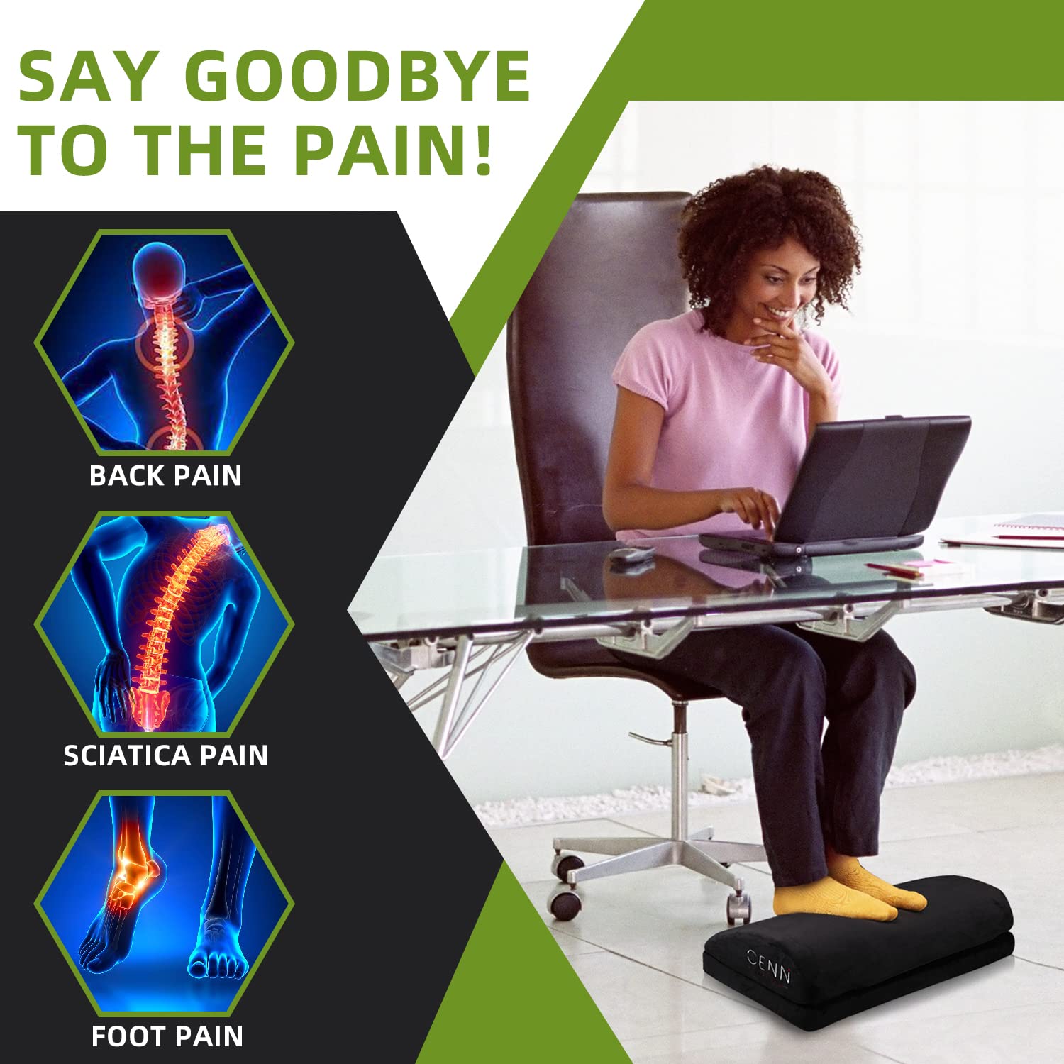 Wedge Shaped Under Desk Footrest – Memory Foam Home and Office Foot Rest Velvet Leg Rest Adjustable Foot Rest Under Desk