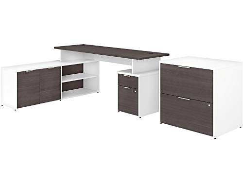 Bush Business Furniture Jamestown L Shaped Desk with Drawers and Lateral File Cabinet, 72W, Storm Gray/White