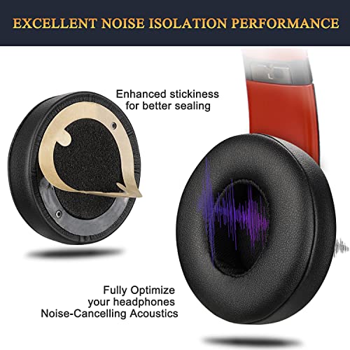 SoloWIT Earpads Cushions Replacement for Beats Solo 2 & Solo 3 Wireless On-Ear Headphones, Ear Pads with Soft Protein Leather, Added Thickness - (Black)