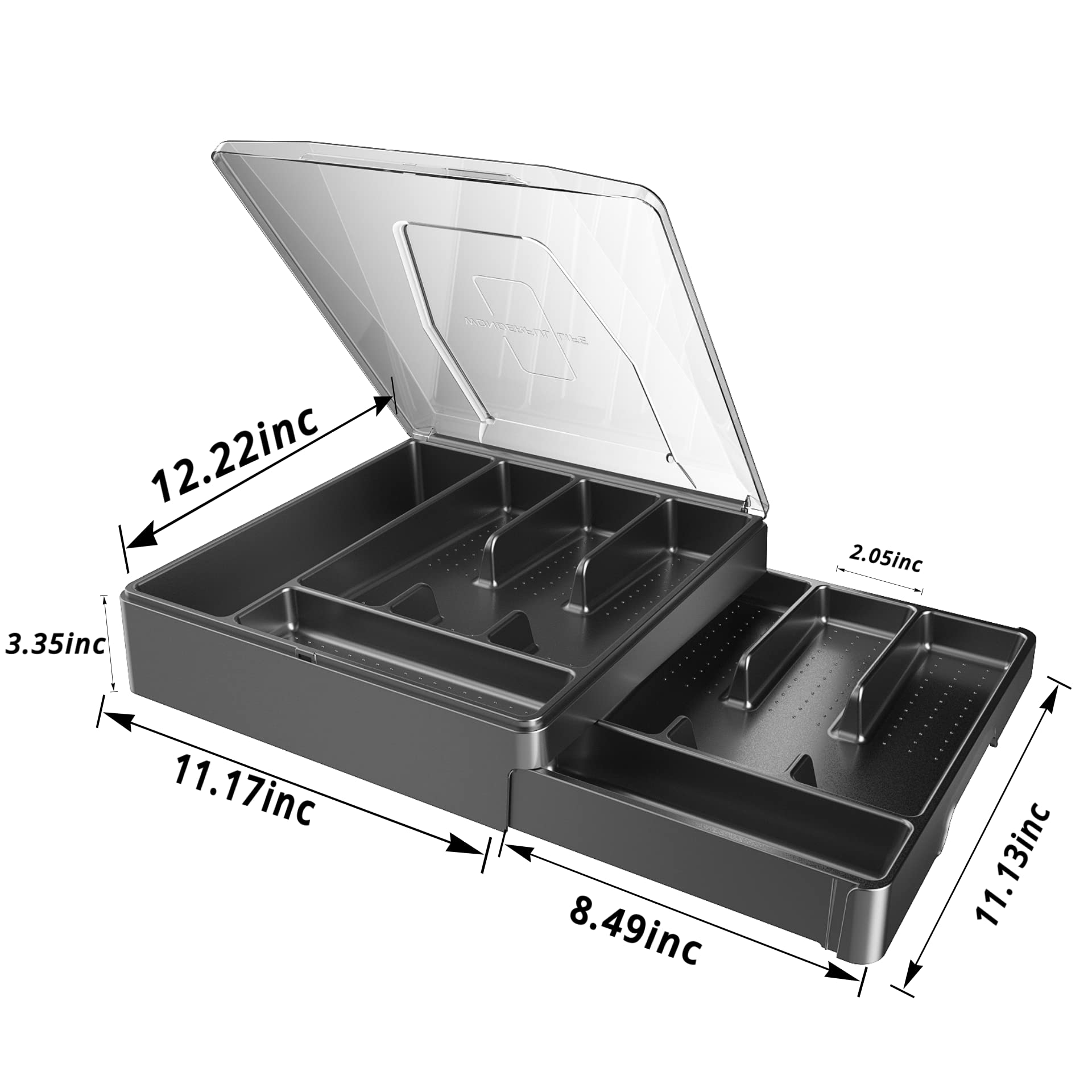 Simland 2 Layer Utentil Holder for Countertop, Plastic Silverware Tray with Lid, Portable Flatware Organizer Storage, Black