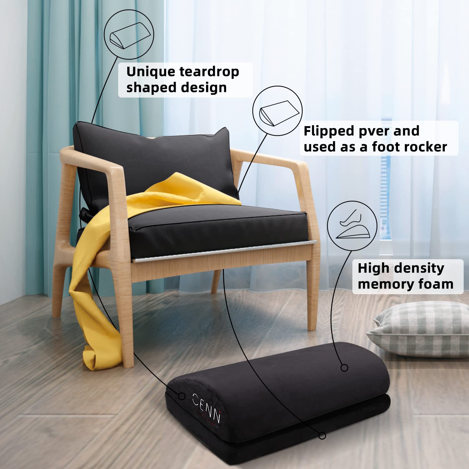 Wedge Shaped Under Desk Footrest – Memory Foam Home and Office Foot Rest Velvet Leg Rest Adjustable Foot Rest Under Desk