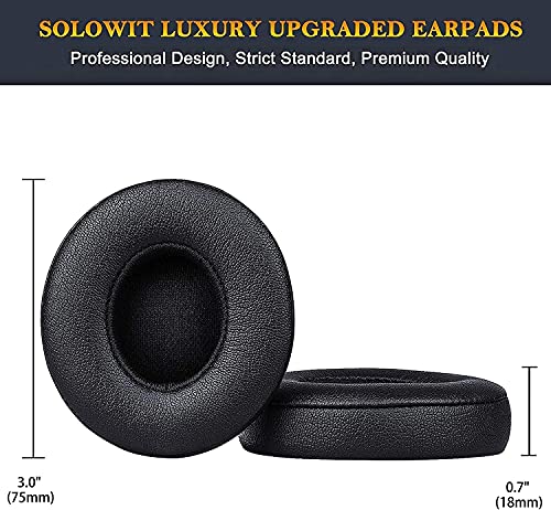 SoloWIT Earpads Cushions Replacement for Beats Solo 2 & Solo 3 Wireless On-Ear Headphones, Ear Pads with Soft Protein Leather, Added Thickness - (Black)