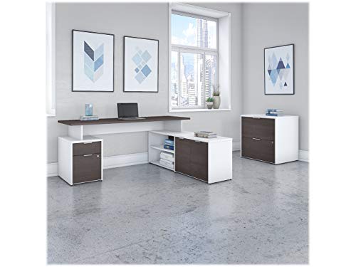 Bush Business Furniture Jamestown L Shaped Desk with Drawers and Lateral File Cabinet, 72W, Storm Gray/White