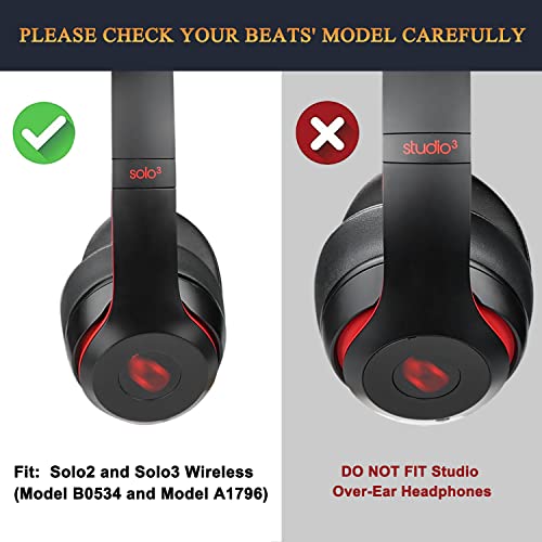 SoloWIT Earpads Cushions Replacement for Beats Solo 2 & Solo 3 Wireless On-Ear Headphones, Ear Pads with Soft Protein Leather, Added Thickness - (Black)