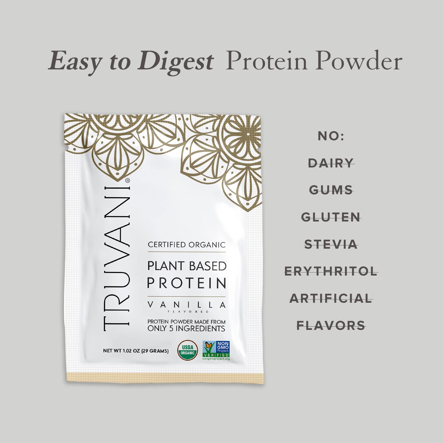 Truvani Vegan Pea Protein Powder | Sample Pack | 20g Organic Plant Based Protein | 8 Single Serving Packets | Keto | Gluten & Dairy Free | Low Carb | No Added Sugar