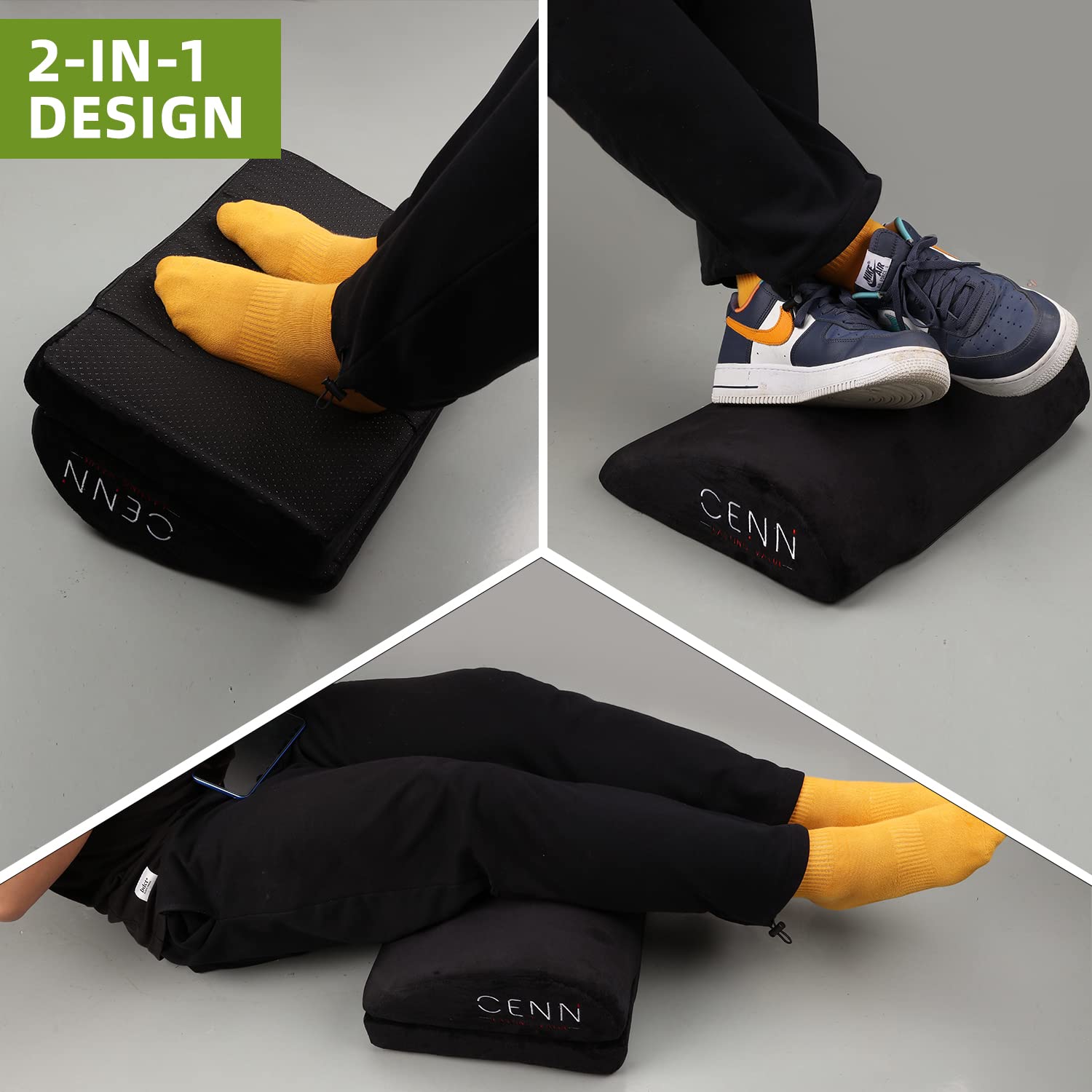 Wedge Shaped Under Desk Footrest – Memory Foam Home and Office Foot Rest Velvet Leg Rest Adjustable Foot Rest Under Desk