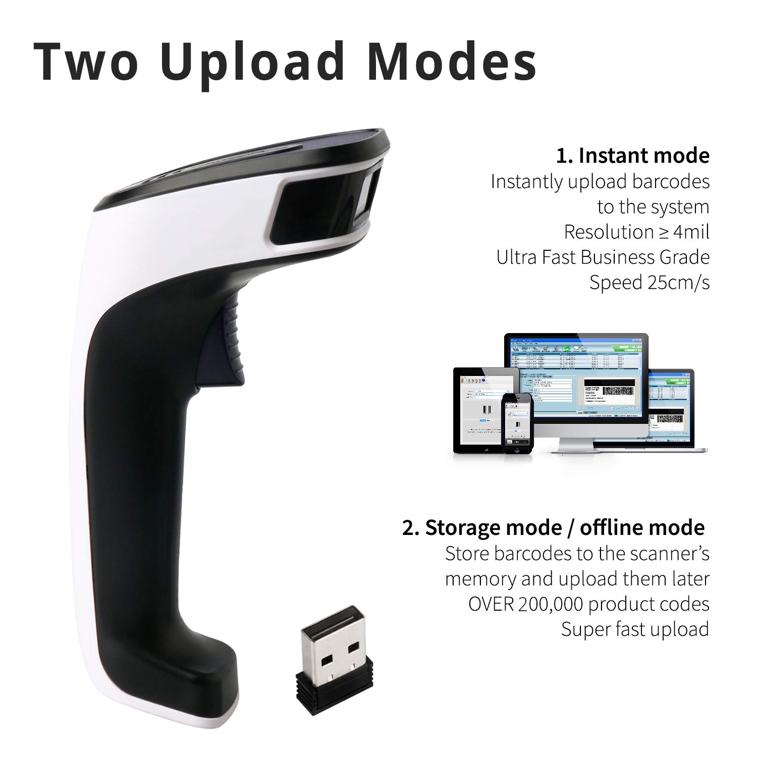 ScanAvenger Portable Wireless Bluetooth Barcode Scanner: 3-in-1 Hand Scanners - Cordless, Rechargeable 1D and 2D Scan Gun for Inventory Management - Wireless, Handheld, USB Bar Code/QR Code Reader
