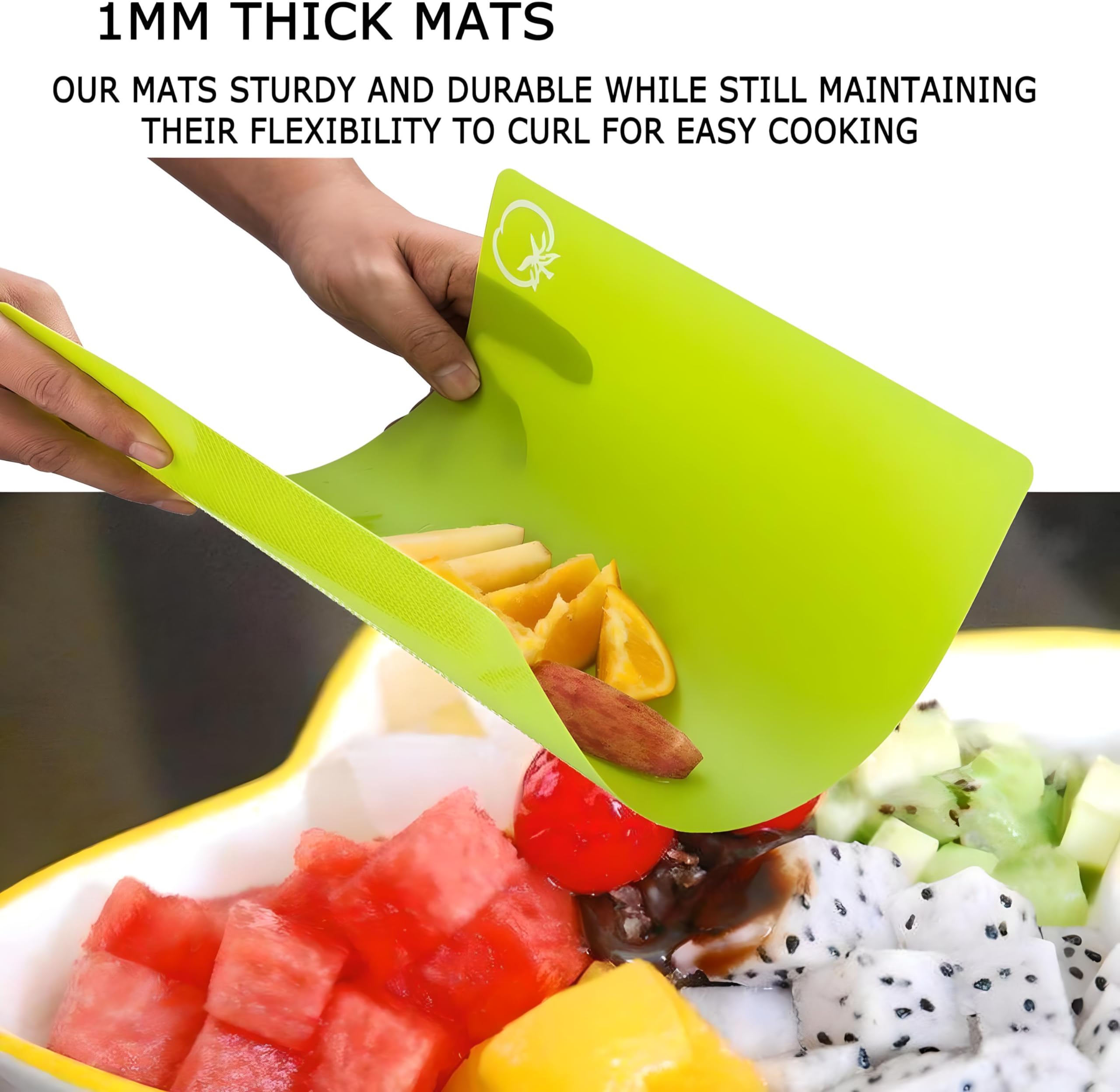 Hampton Homeware Large Bamboo Wood Cutting Board Set with 6 Color-Coded Flexible Cutting Mats with Food Icons to Prevent Cross-Contamination - Ultimate Culinary Chopping Board Set