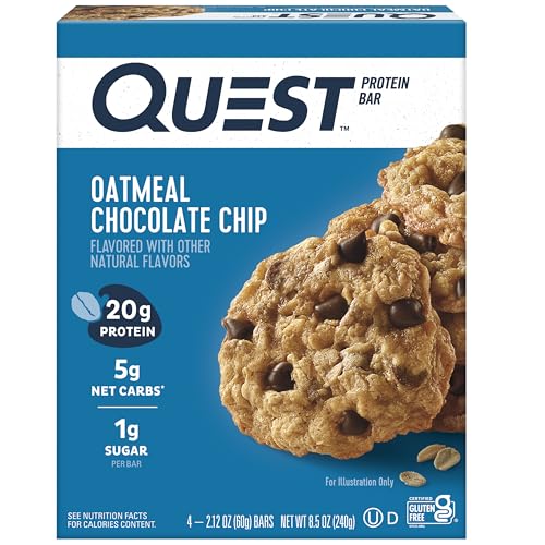 Quest Nutrition Oatmeal Chocolate Chip Protein Bar, High Protein, Low Carb, Gluten Free, Keto Friendly, 4 Count