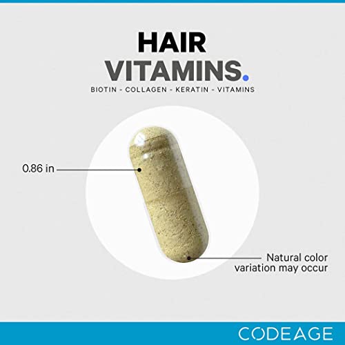 Codeage Hair Vitamins 10000 mcg Biotin, Keratin, Collagen, Vitamin A, B12, C, D3, E, Zinc, Inositol - Hair Care Support for Strength, Thickness Growth - Healthy Hair Supplement Pills - 120 Capsules