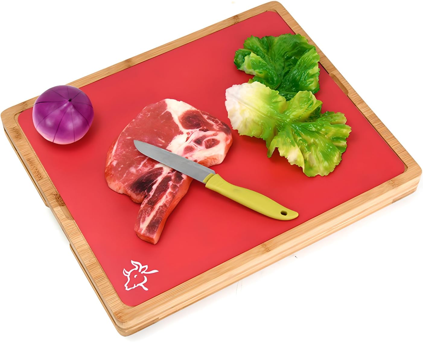 Hampton Homeware Large Bamboo Wood Cutting Board Set with 6 Color-Coded Flexible Cutting Mats with Food Icons to Prevent Cross-Contamination - Ultimate Culinary Chopping Board Set