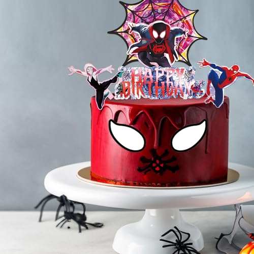 7 Pcs Spider Cake Topper Set, Hero Cake Decorations, Man Theme Birthday, Party Supplies for Parallel Universe Theme