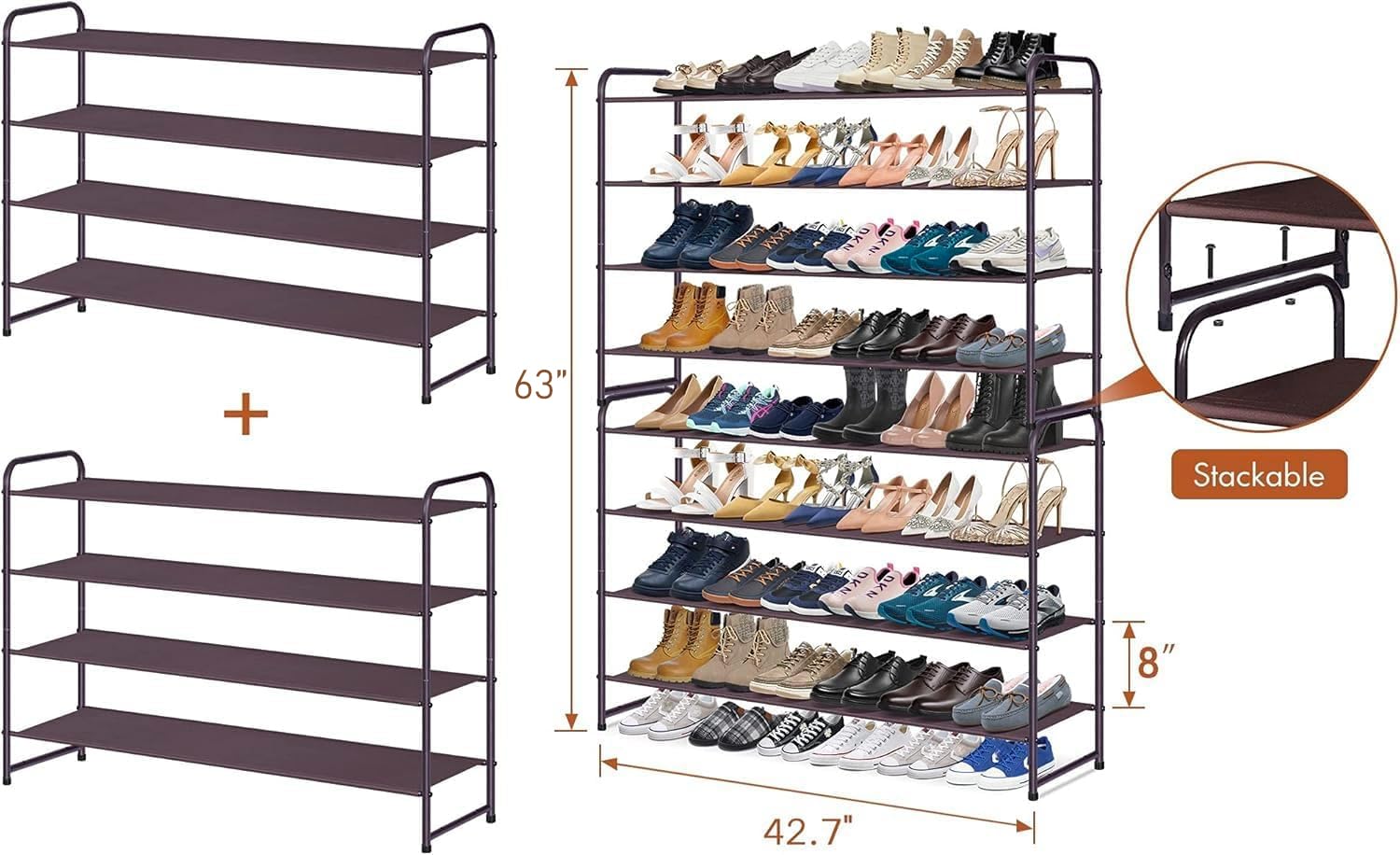 KIMBORA 4 Tier Long Shoe Rack for Closet, Wide Shoe Storage Organizer Stackable Shoe Shelf for Floor, Bedroom 30-Pairs (Bronze)