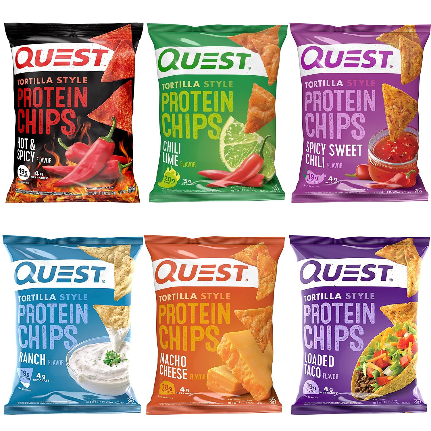 Kozy Home Quest Protein Chips Variety Pack - Assorted Flavors - High Protein Snacks - 6 Pack High Protein, Low Carb, Gluten Free, 1.1 Ounce(Kova Harper Packaging)