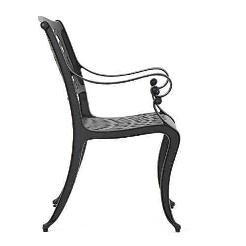 Christopher Knight Home Cayman Outdoor 6-Seater Cast Aluminum Dining Set, 7-Pcs Set, Black Sand