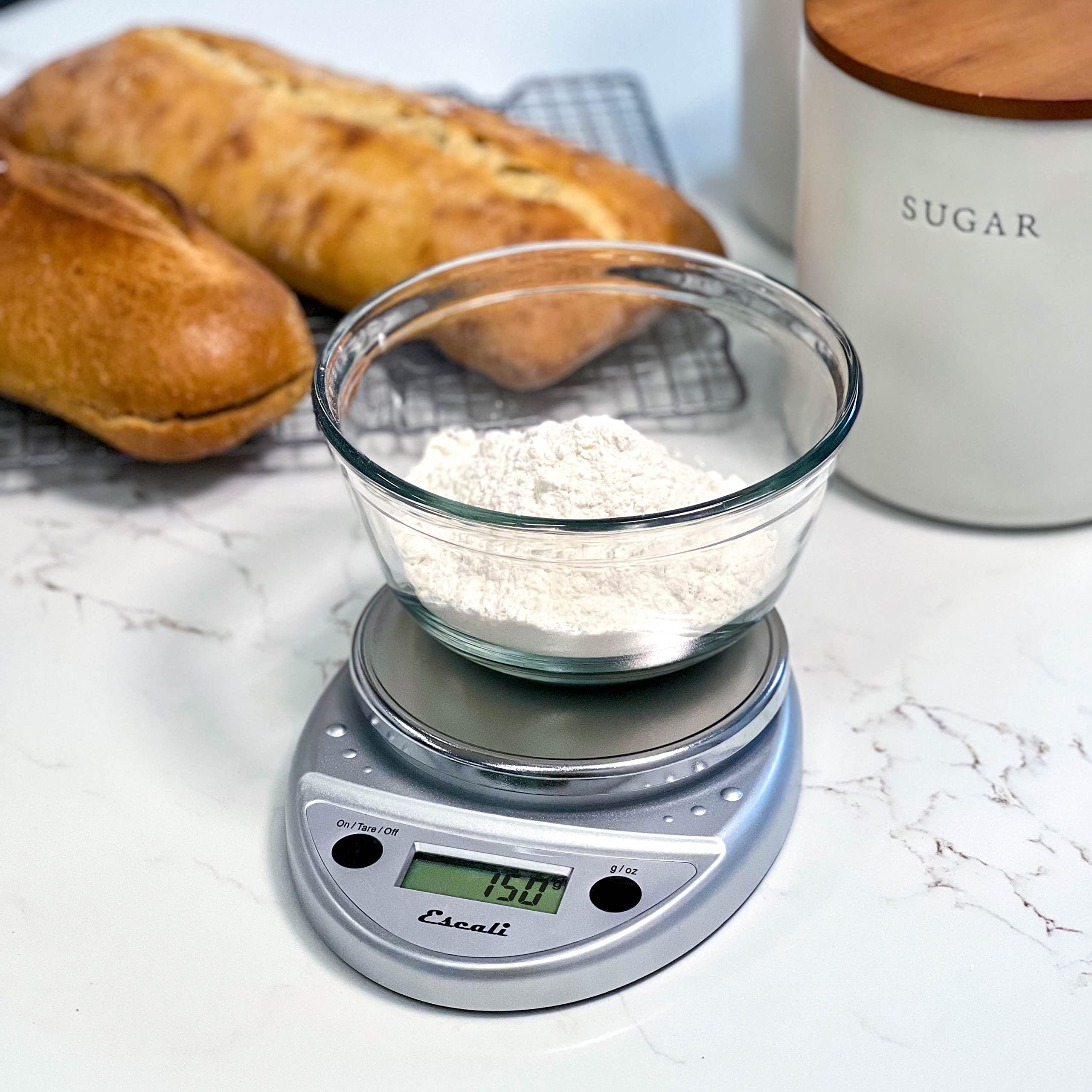 Escali Primo Digital Food Scale, Multi-Functional Kitchen Scale, Precise Weight Measuring and Portion Control, Baking and Cooking Made Simple, 8.5 x 6 x 1.5 inches, Chrome
