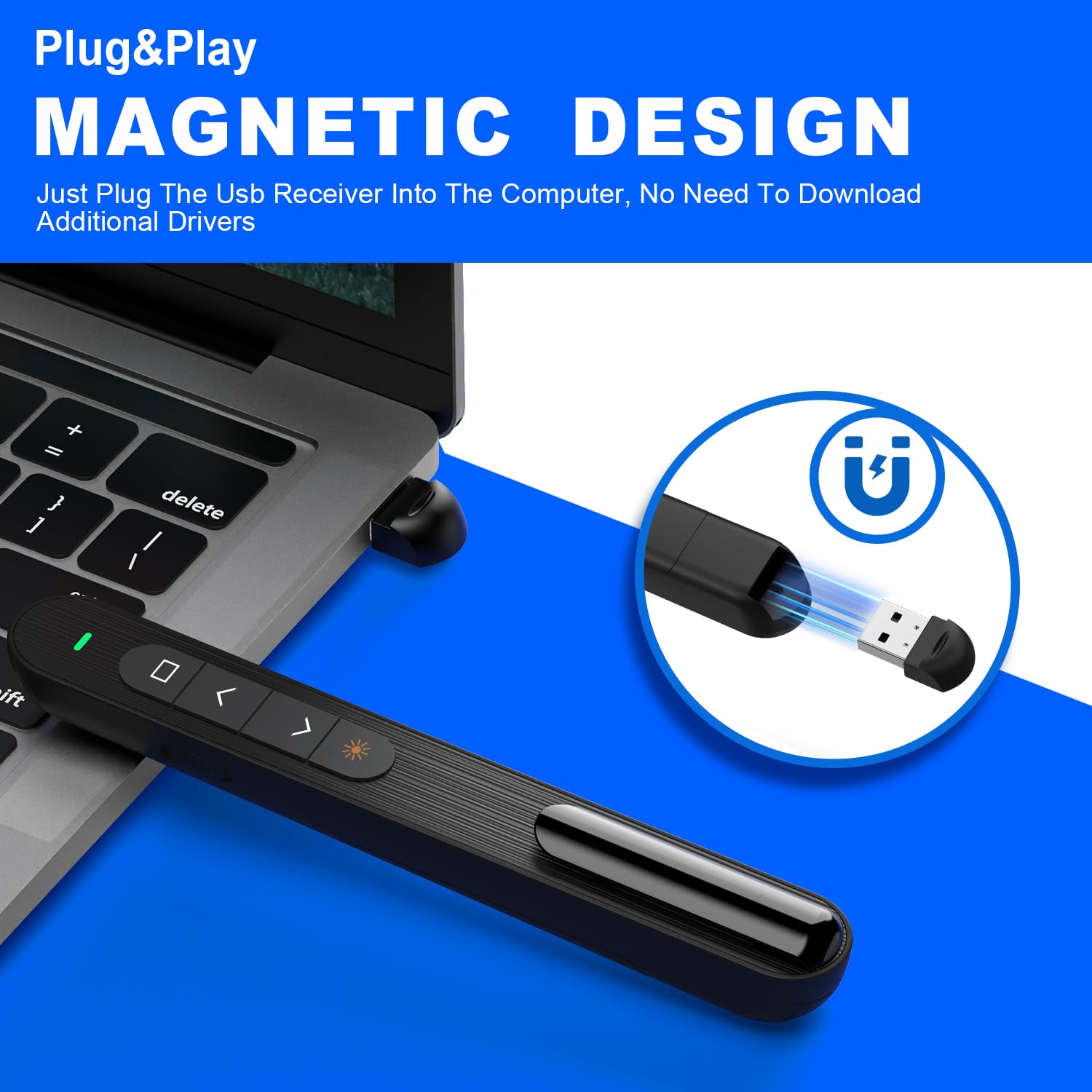 QUI Presentation Clicker, Hyperlink Volume Control Wireless Presenter,PPT PowerPoint Clicker, RF 2.4GHz USB Presentation Remote Control PowerPoint Presentation Clicker for Keynote/PPT/Mac/PC