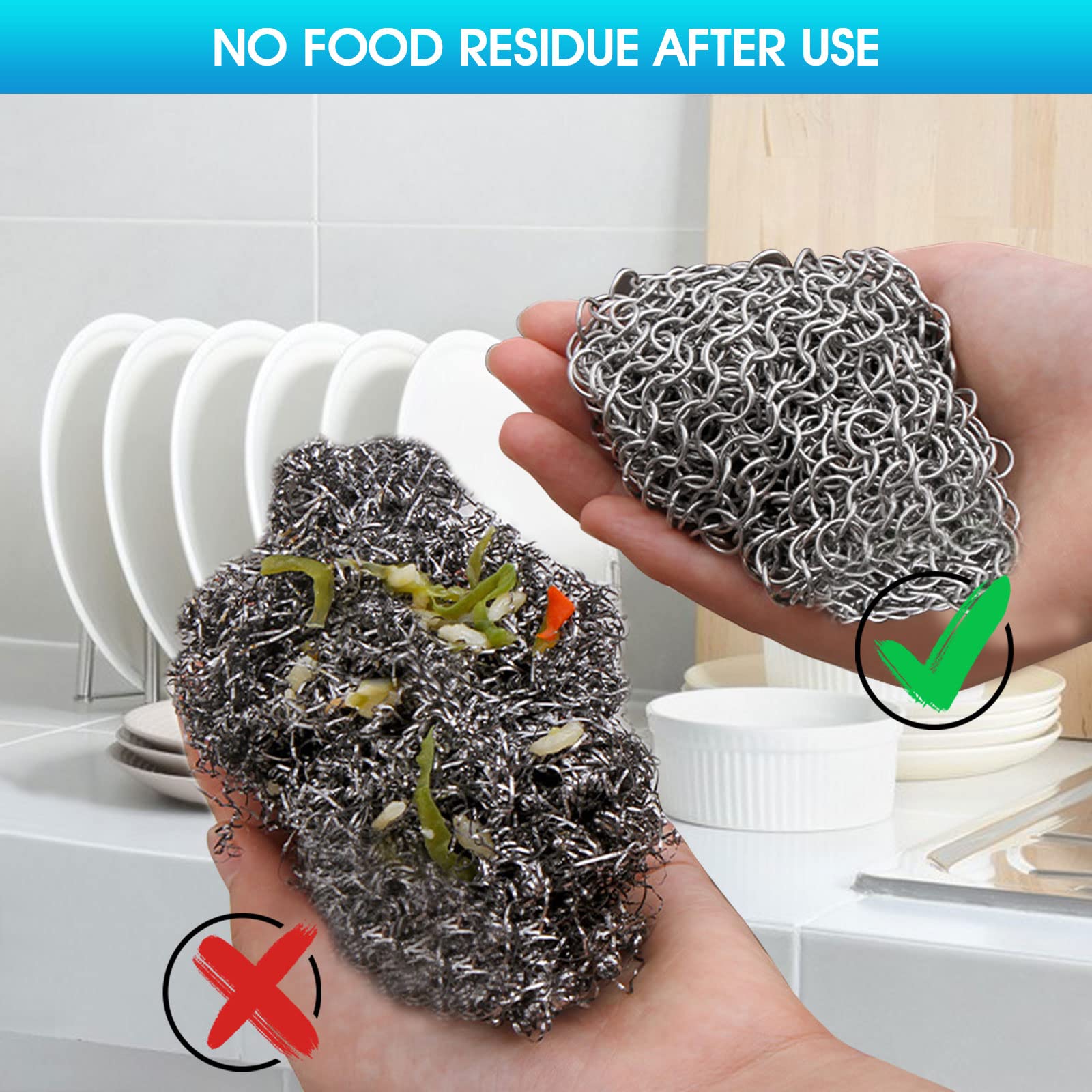 Cast Iron Scrubber 6" x 6.3" Premium 316L Cast Iron Cleaner Scrubber for Skillet, Wok, Pot, Pan; Pre-Seasoned Pan Dutch Ovens Waffle Iron Pans Scraper Cast