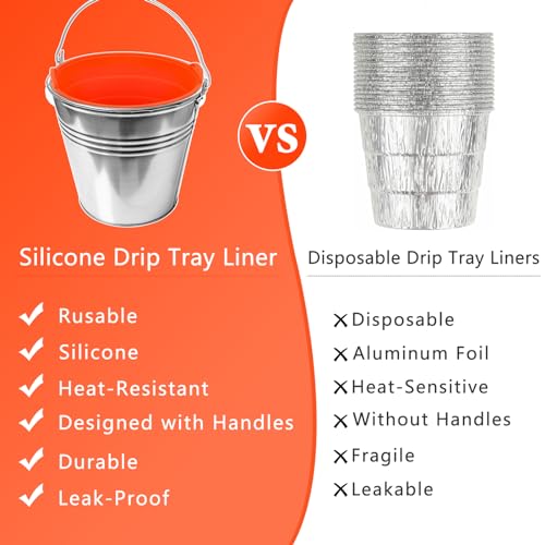 2 PCS Reusable Silicone Grease Bucket Liner for Traeger Drip Tray Liner for Traeger Grill Accessories for Pit BOSS Pellet Grill Traeger Pro Series Tailgater Ironwood Grill (Orange)