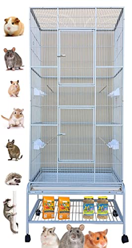 70" Extra Large Wrought Iron 3-Levels Ferret Chinchilla Sugar Glider Chewproof Cage Tight 1/2-Inch Bar Spacing with Removable Rolling Stand