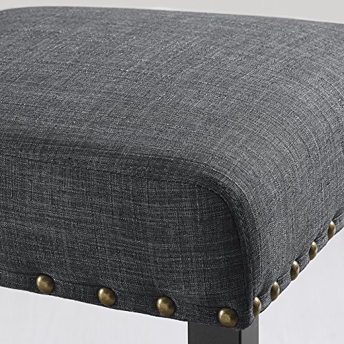 Roundhill Furniture Collection Biony Espresso Wood Counter Height Dining Set with Gray Fabric Nailhead Stools,