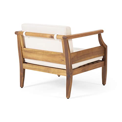 Christopher Knight Home Caitlyn Outdoor 4 Seater Chat Set with Cushions, Teak Finish, Cream