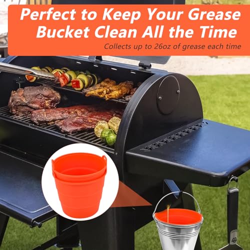 2 PCS Reusable Silicone Grease Bucket Liner for Traeger Drip Tray Liner for Traeger Grill Accessories for Pit BOSS Pellet Grill Traeger Pro Series Tailgater Ironwood Grill (Orange)