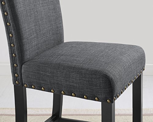 Roundhill Furniture Collection Biony Espresso Wood Counter Height Dining Set with Gray Fabric Nailhead Stools,