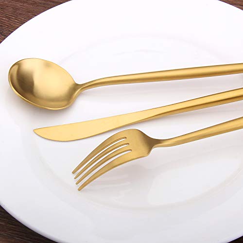 Matte Gold Silverware Set, sharecook 20-Piece Stainless Steel Satin Finish Flatware Set Service for 4, Kitchen Utensil Set, Tableware Cutlery Set for Home and Restaurant