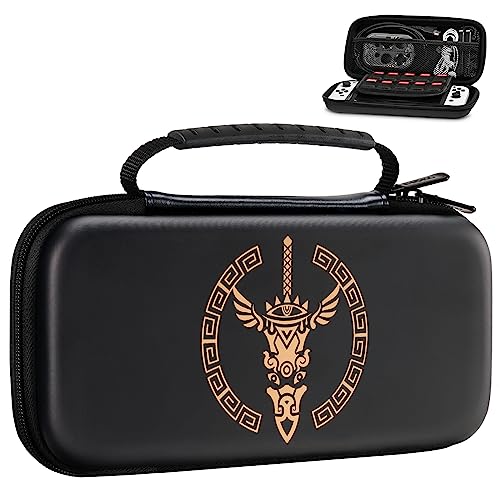 MoKo Carrying Case for Nintendo Switch OLED/Nintendo Switch, Hard Shell Travel Carry Case w/10 Games Slots, Zelda Switch Case for Zelda Tears of the Kingdom & Nintendo Switch Accessories, Black Golden