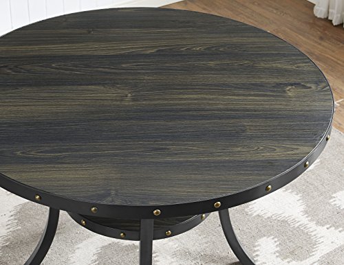 Roundhill Furniture Collection Biony Espresso Wood Counter Height Dining Set with Gray Fabric Nailhead Stools,