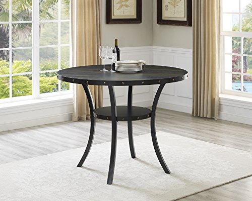 Roundhill Furniture Collection Biony Espresso Wood Counter Height Dining Set with Gray Fabric Nailhead Stools,