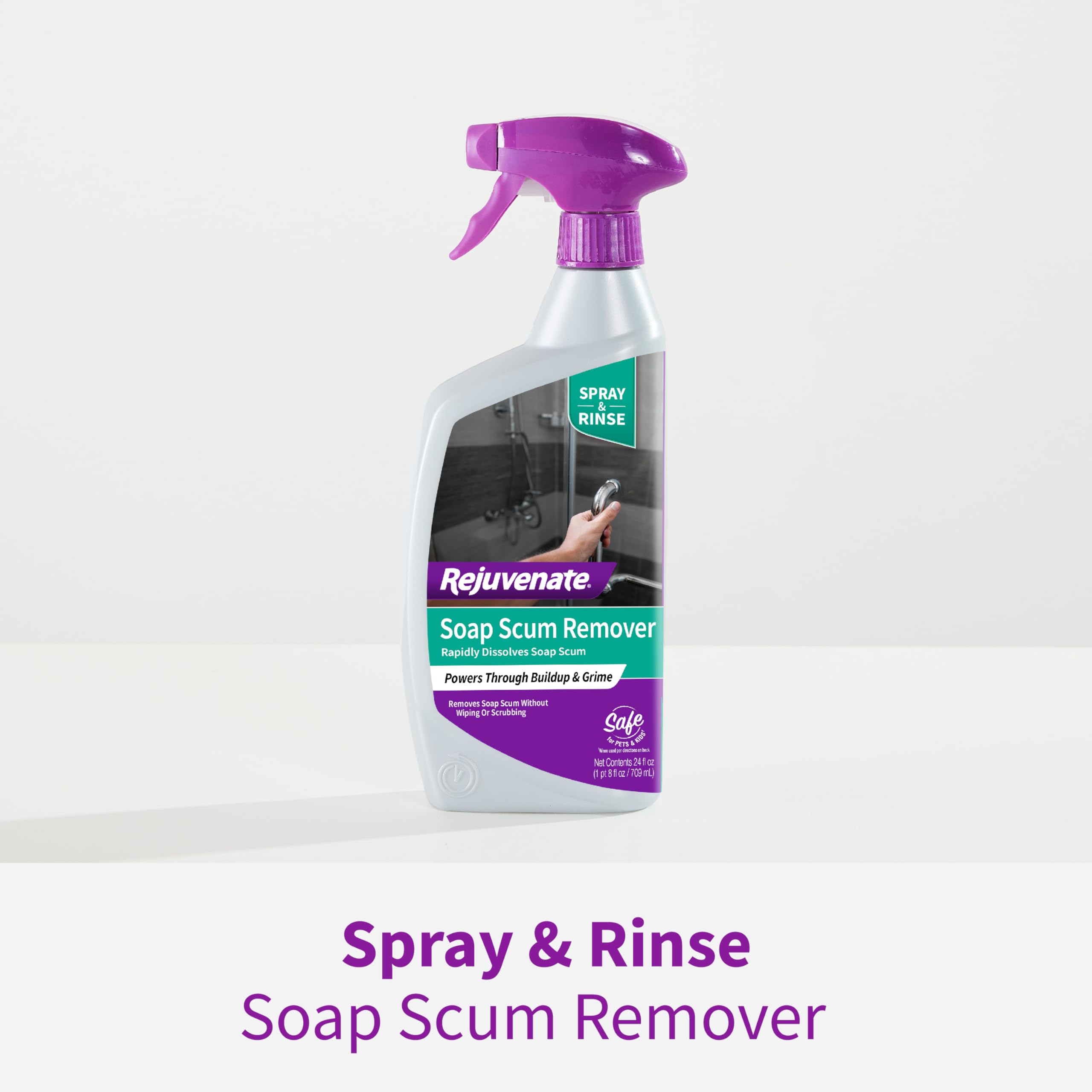 Rejuvenate Scrub Free Soap Scum Remover Shower Glass Door Cleaner Works on Ceramic Tile, Chrome, Plastic and More 24oz