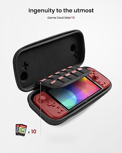 tomtoc Carrying Case for Hori Nintendo Switch Split Pad Compact, Hard Shell Protective Travel Bag with 10 Game Cartridges, Split Pad Fit Controllers case, Shockproof, Lightweight, Portable, Black