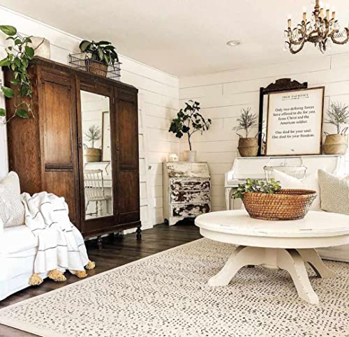 Sattley Modern Farmhouse Living Room Bedroom Dining Room Area Rug - Transitional Bohemian Carpet - Non Shed, Stain Resistant - Beige, Grey, Black, Cream, Ivory - 5'3" x 7'3"
