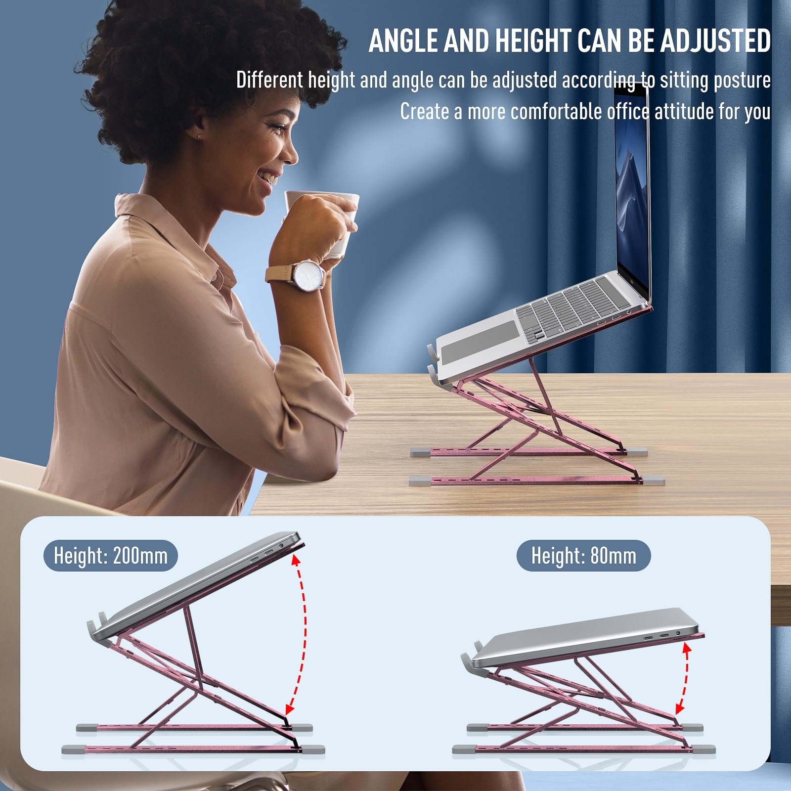 VAJUN Laptop Stand for Desk, Multi-Angle Adjustable Aluminum Portable Laptop Stand, Ergonomic Laptops Elevator for Desk, Metal Holder Compatible with 10 to 15.6 Inches Notebook Computer, Silve