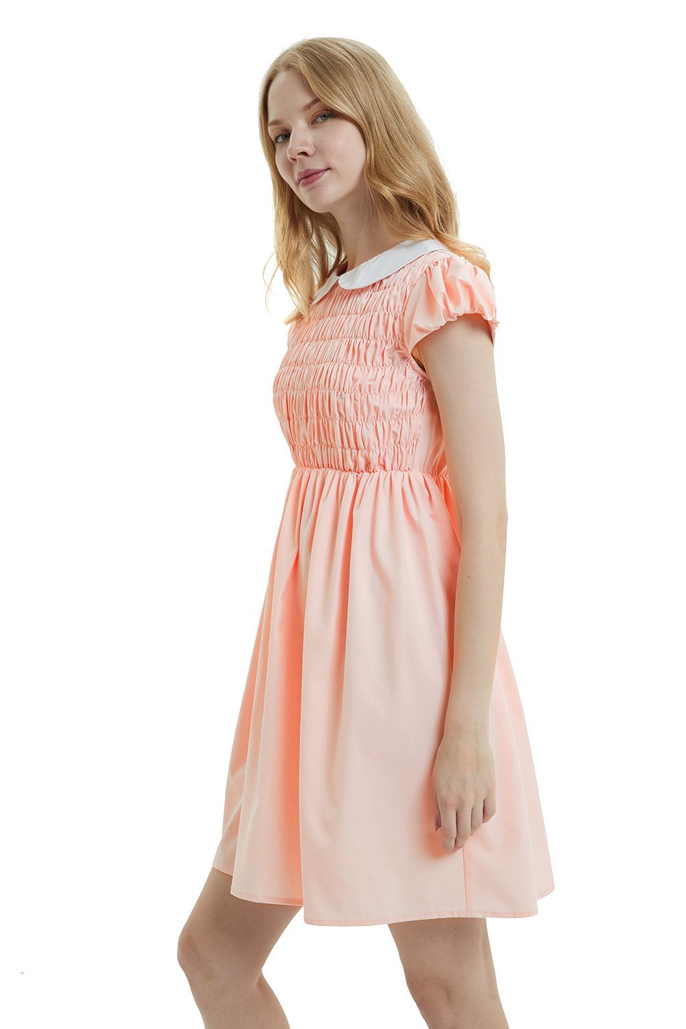 Oulooy Women's Pure Pink Peter Pan Collar Summer Dresses For Women 2023 Short Sleeve, X-Large