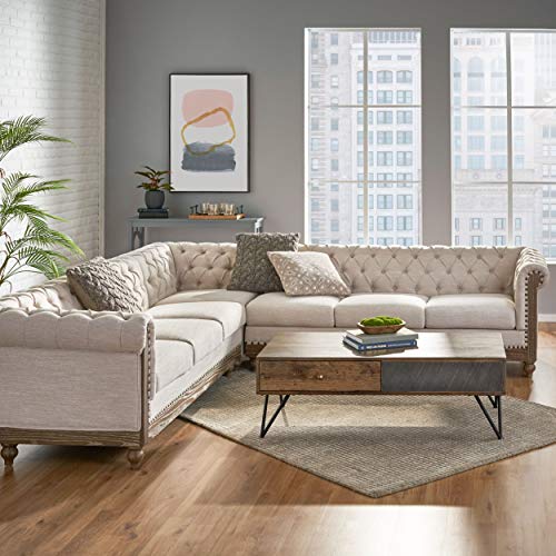 Christopher Knight Home Castalia Sectional, Beige + Dark Brown