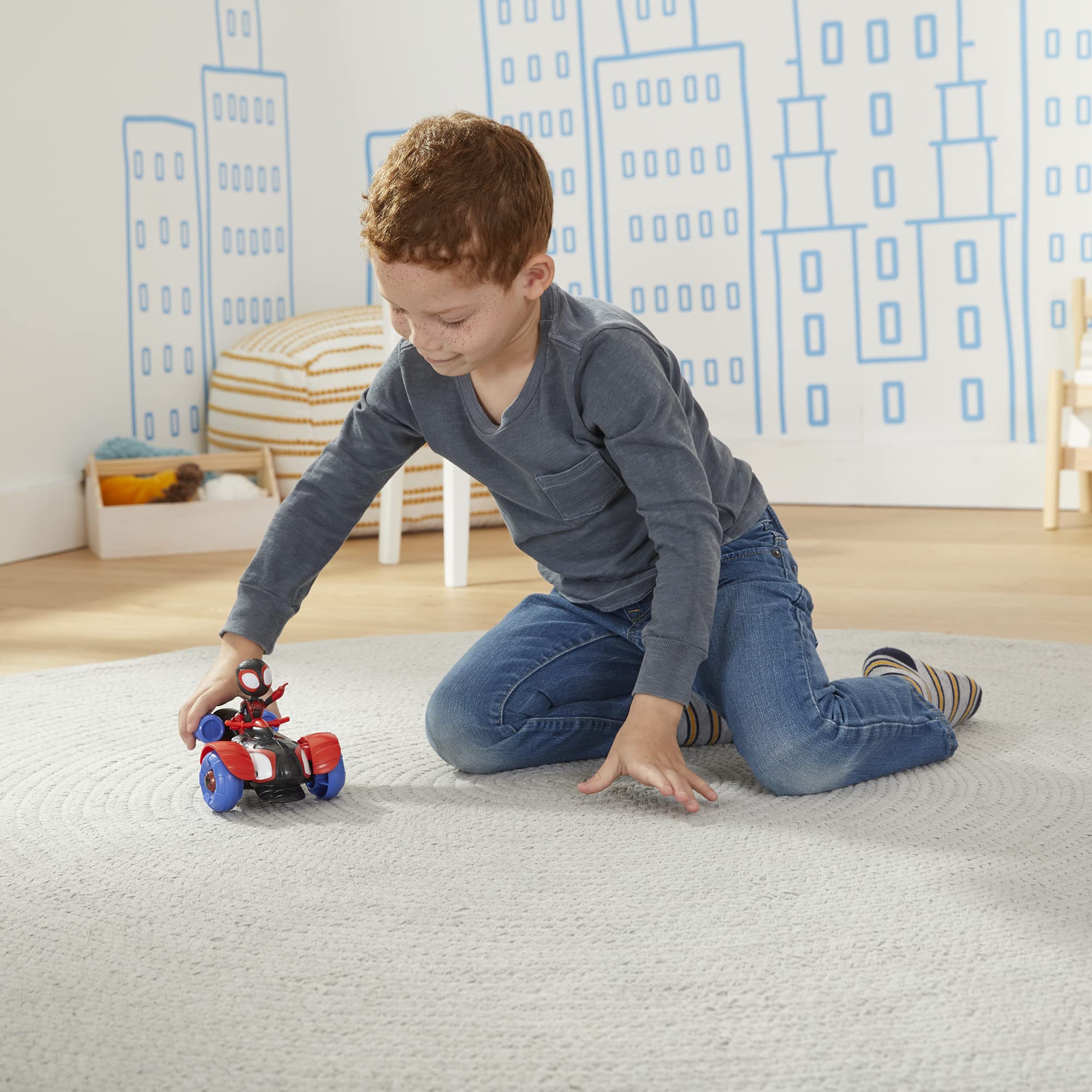 Spidey and His Amazing Friends Marvel Change 'N Go Techno-Racer and 4-Inch Miles Morales: Spider-Man Action Figure, 2 in 1 Vehicle, for Kids Ages 3 and Up
